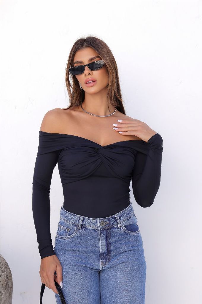 Blusa Ombro A Ombro Decote Torcido Feminino Revanche Pamplona PRETO