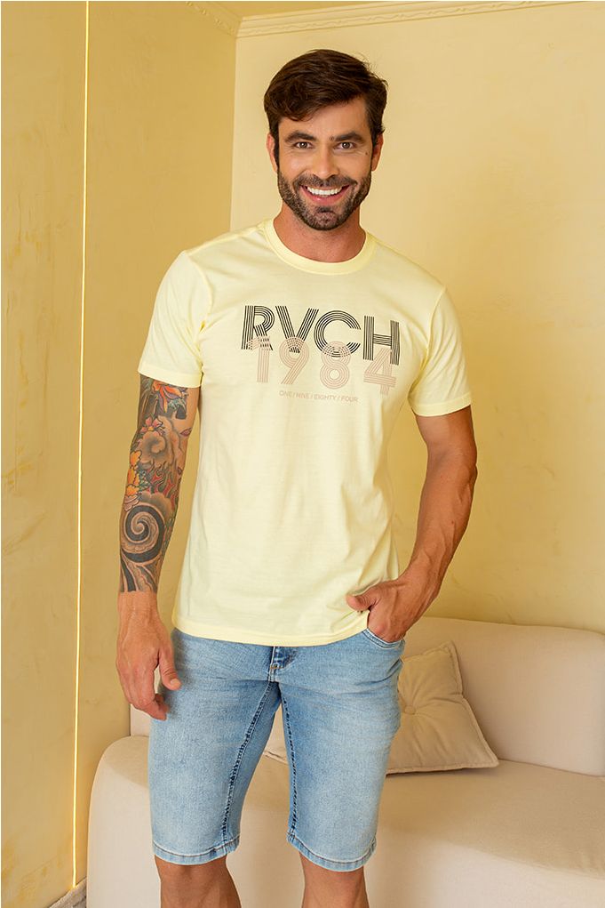 Camiseta Estampada Masculina Revanche Arnedo AMARELO CLARO